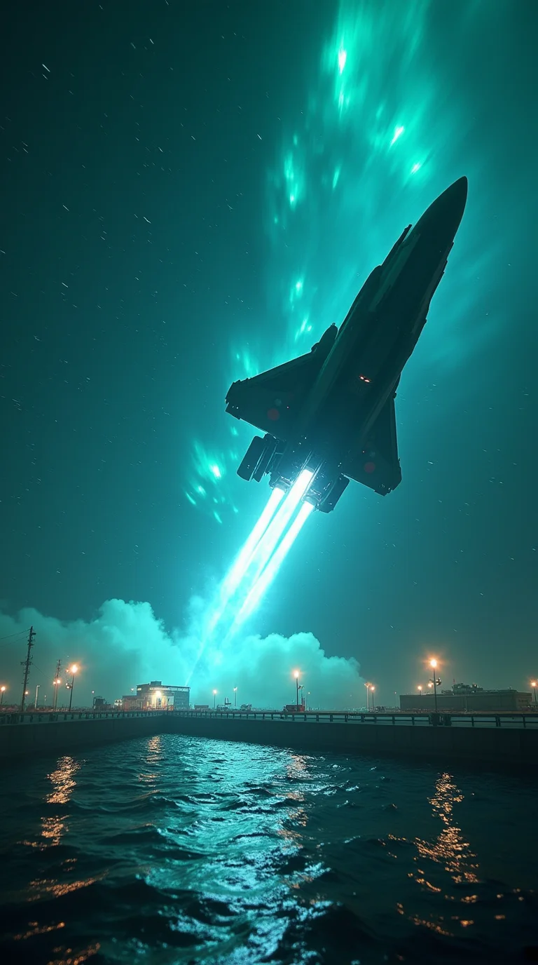Plasma-Powered Ship Ascending from a Neon Dock - Skillcurb