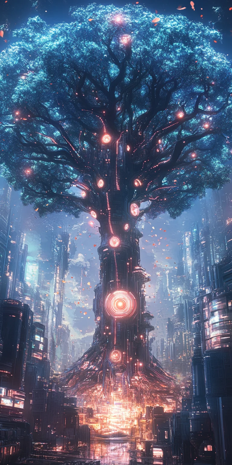 Cyber Tree with Glowing Branches in a Digital Forest - Skillcurb
